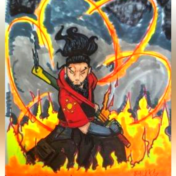 Art | Colored Drawing Fire Samurai | Poshmark